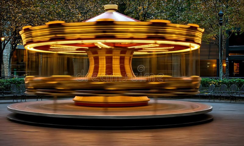 Spinning Carousel in City Park at Twilight Stock Footage - Video of ...