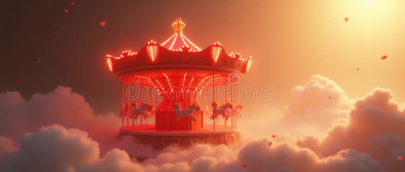 A Spinning Carousel in the Shape of a Glowing Red Heart with Tiny Heart ...