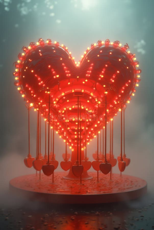 A Spinning Carousel in the Shape of a Glowing Red Heart with Tiny Heart ...