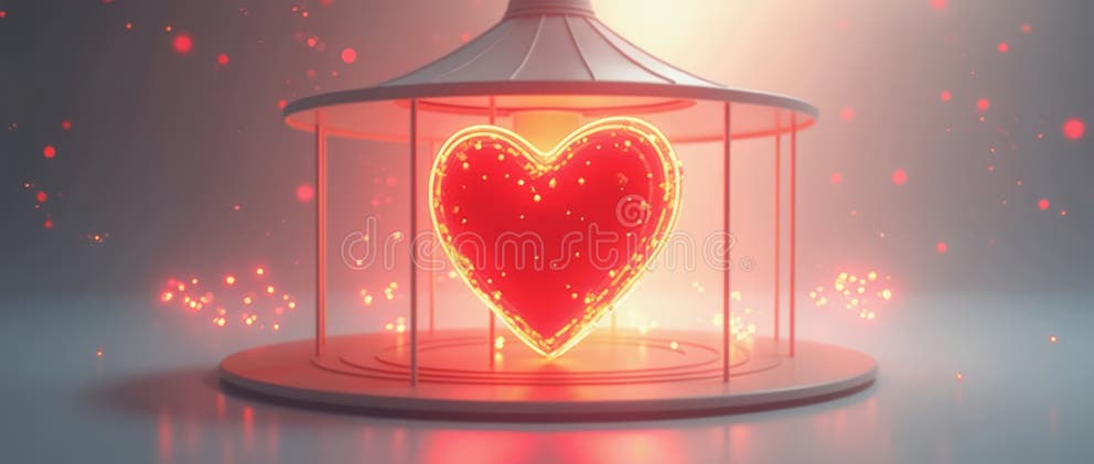 A Spinning Carousel in the Shape of a Glowing Red Heart with Tiny Heart ...