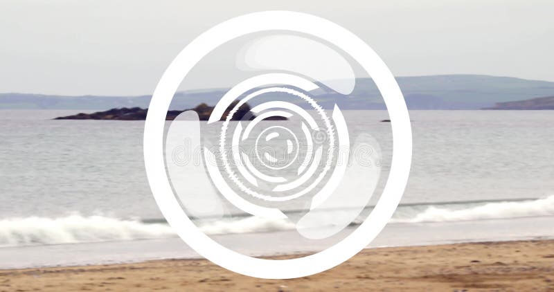Spinning Circular Patterns Animation Over Waves Crashing on Sandy Beach ...