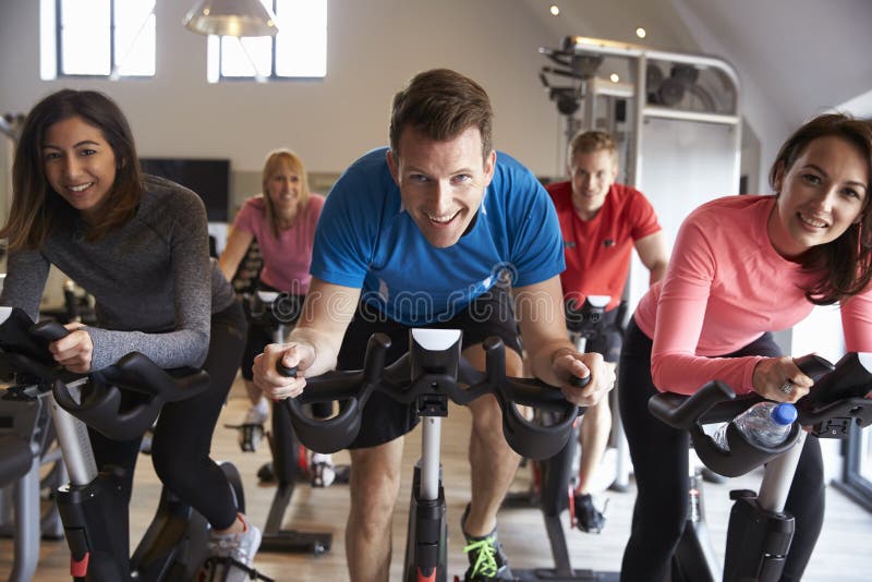 Man Cycling in Spinning Class Stock Image - Image of keeping, spinning ...
