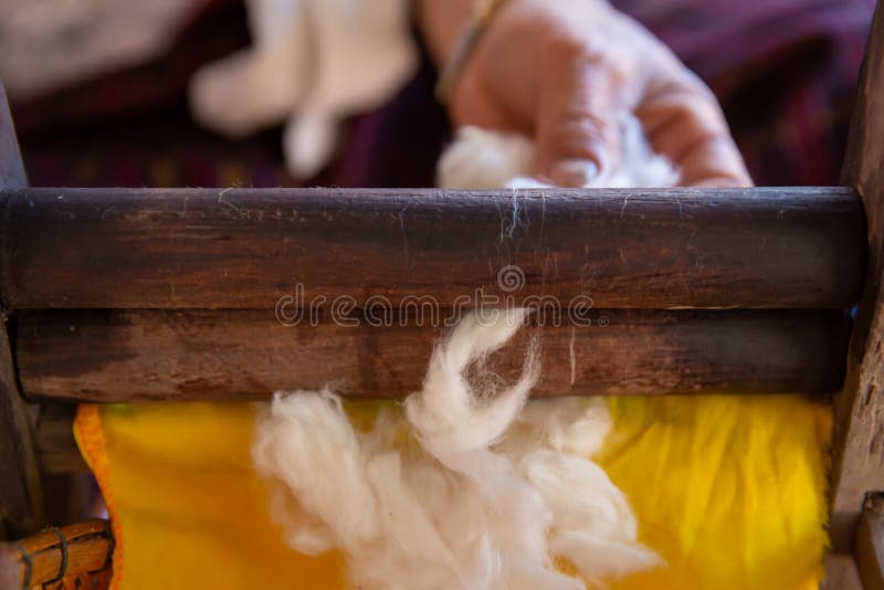 Spinning Cotton into Thread by Hand. Thai Cotton Handmade. Homespun ...