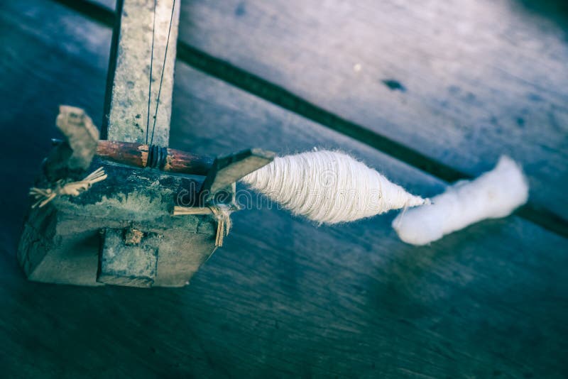 Spinning Cotton Thread To Procedure of Making Thai Cotton Fabric Stock ...