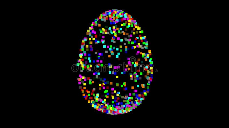 Spinning 3d Egg Shape with Colorful Pixel Particles on Plain Black ...
