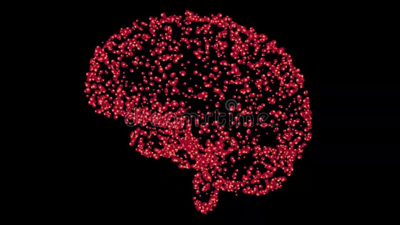 Spinning 3d Human Brain with Red Sphere Particles on Plain Black ...