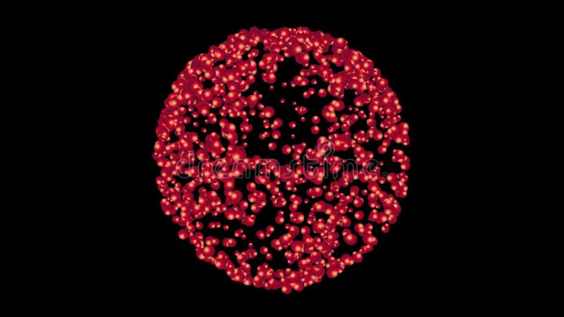 Spinning 3d Sphere Shape with Red Sphere Particles on Plain Black ...