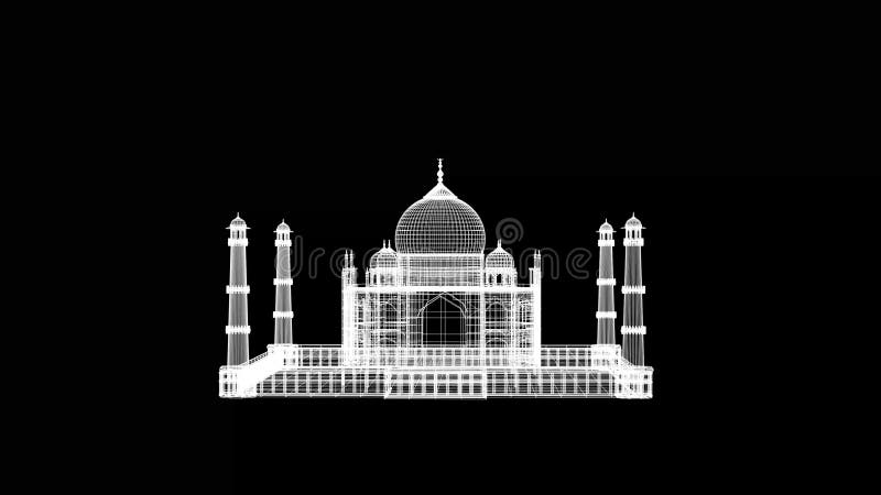 Spinning 3d Wireframe Taj Mahal Motion Graphics with Plain Black ...