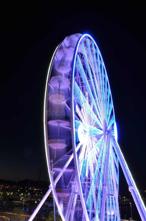 Spinning Ferris Wheel at Night Light Stock Photo - Image of attraction ...