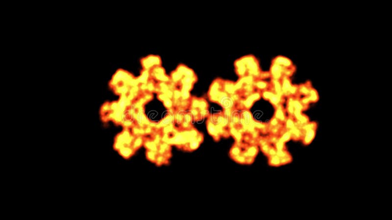 Spinning Fire Gears Motion Graphics with Plain Black Background Stock ...