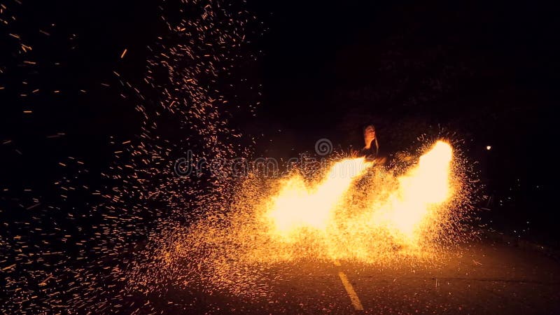 Spinning Firework Wheel, Sparkles All Around. Fire Show. Fireworks ...