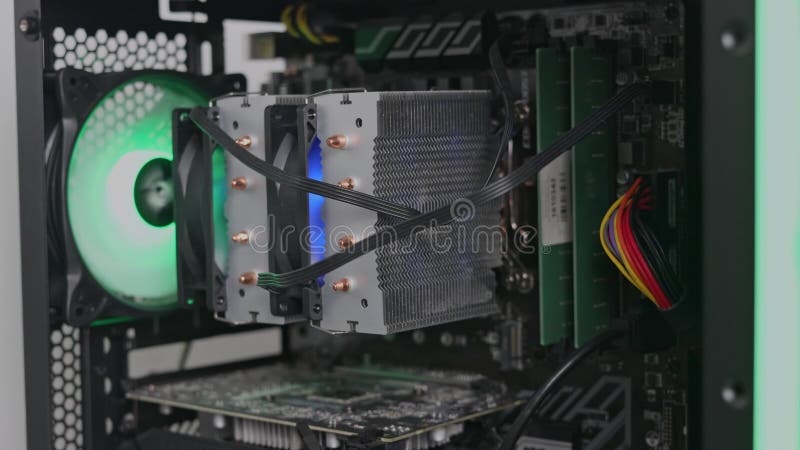 A Spinning Glowing Fan Inside of the Computer Stock Footage - Video of ...