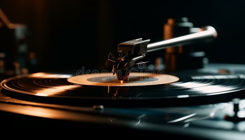 Spinning Grooved Disk on Old Fashioned Turntable Generated by AI Stock ...