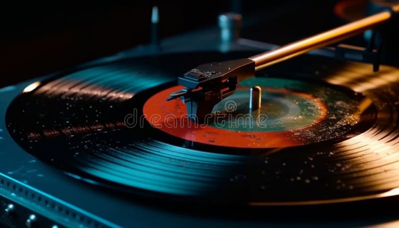 Spinning Grooved Disk on Old Fashioned Turntable at Nightclub Generated ...