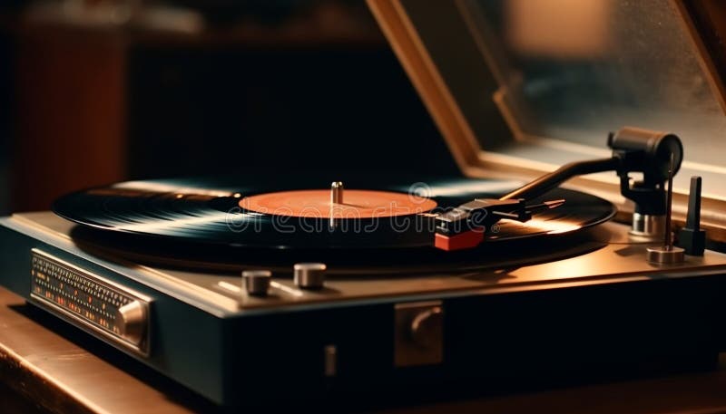 Spinning Grooved Disk on Old Turntable Equipment Generative AI Stock ...