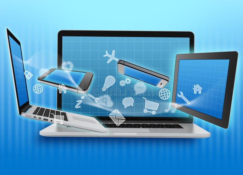 Spinning Icon before the Tablet and Laptop. Stock Illustration ...