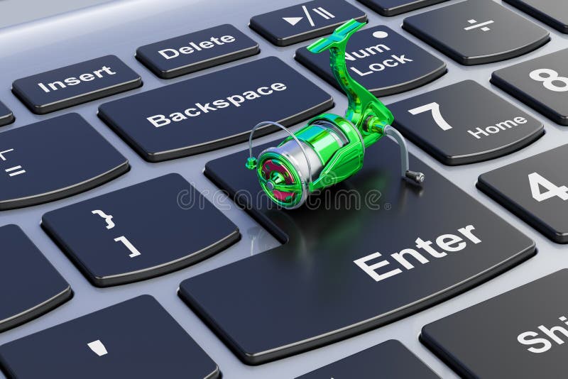 Spinning Reel on Laptop Keyboard. 3D Stock Illustration - Illustration ...