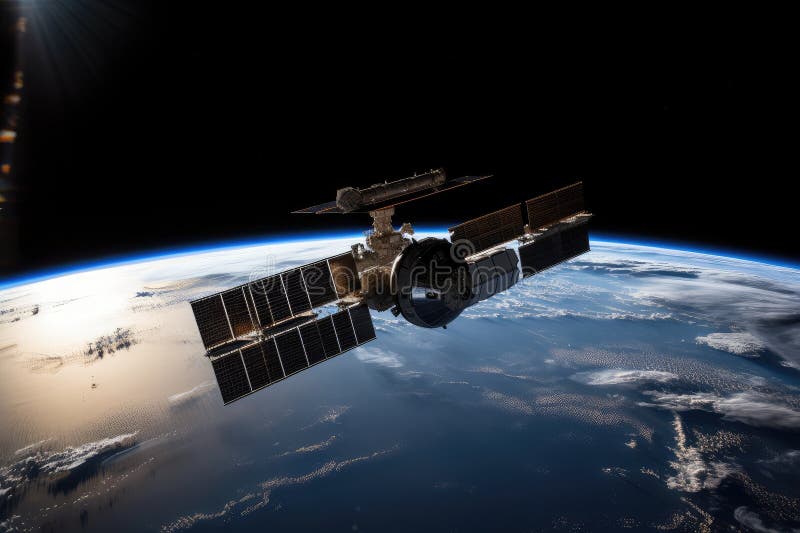 A Spinning Space Station, with the Earth Visible in the Background ...