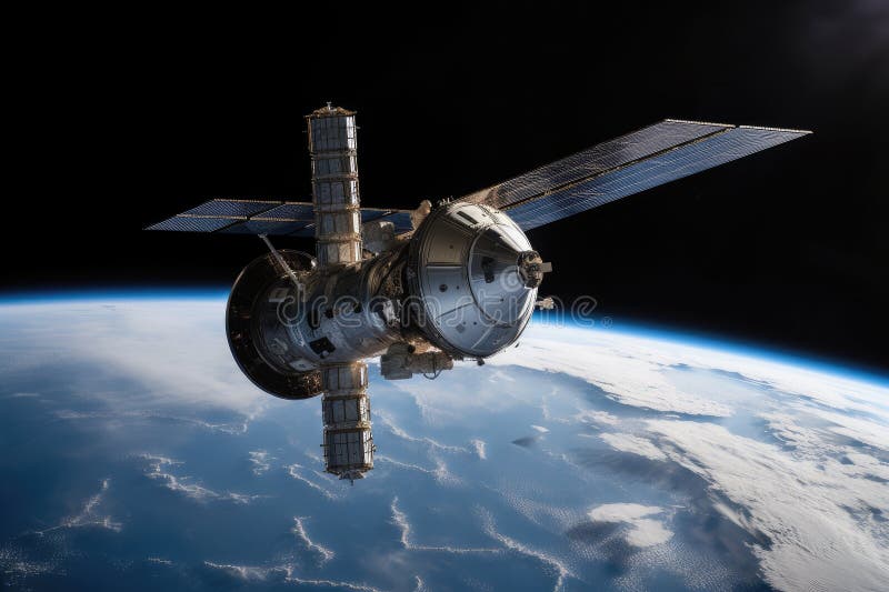 A Spinning Space Station, with the Earth Visible in the Background ...
