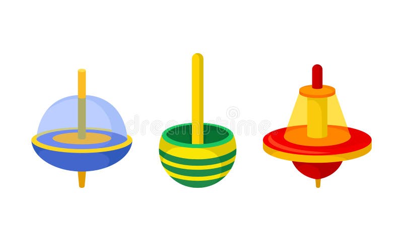 Spinning Top As Squat Toy with Sharp Point at the Bottom Vector Set ...