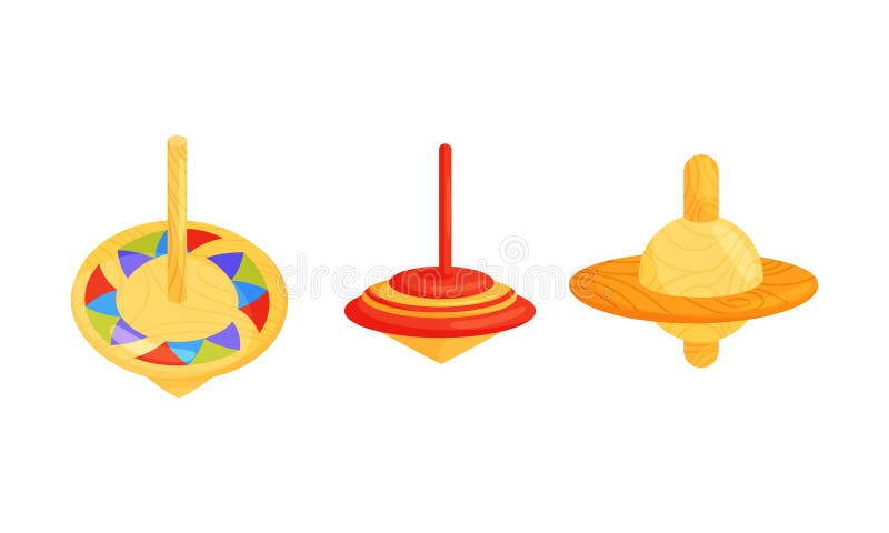 Spinning Top As Squat Toy with Sharp Point at the Bottom Vector Set ...