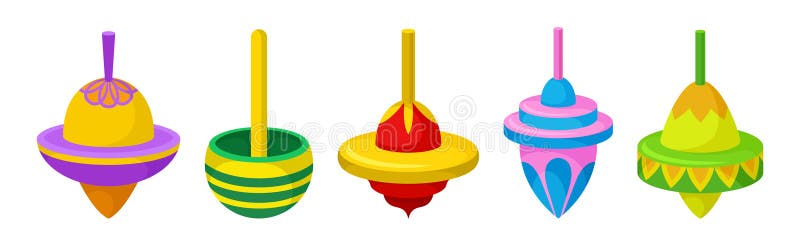 Spinning Top As Squat Toy with Sharp Point at the Bottom Vector Set ...