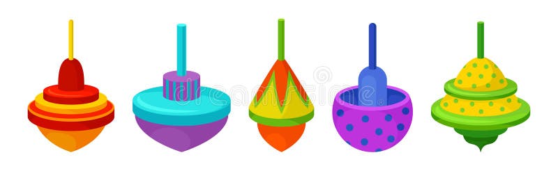 Spinning Top As Squat Toy with Sharp Point at the Bottom Vector Set ...