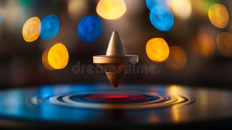 A Spinning Top with a Blurry Background of Yellow and Blue Lights Stock ...