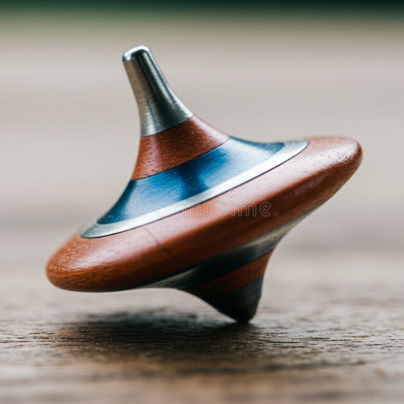 A Spinning Top is Shown in Motion on a Wooden Surface. it Features a ...
