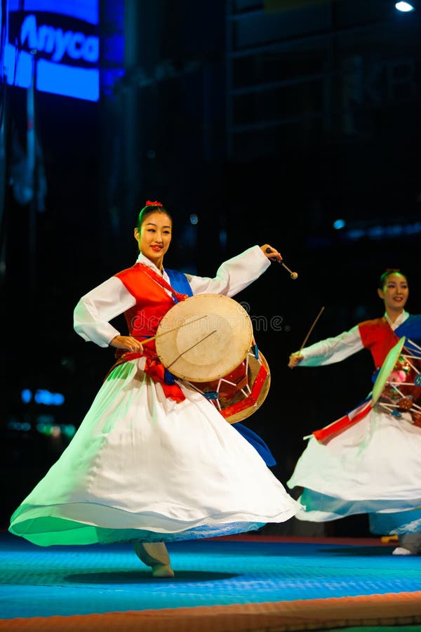 Spinning Traditional Hanbok Janggu Drum Show Editorial Stock Image ...