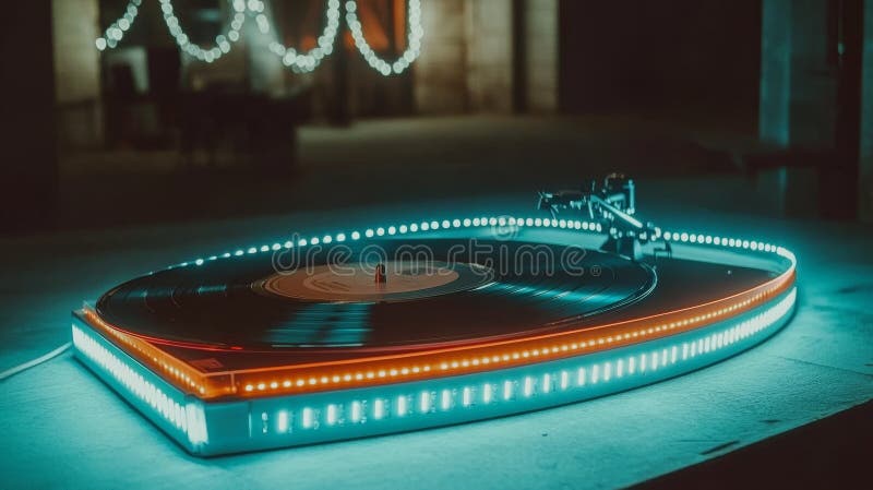 A Spinning Vinyl Record is Captured in Close-up, Surrounded by Glowing ...
