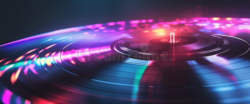 Spinning Vinyl Record with Glowing Neon Lights. Stock Photo - Image of ...