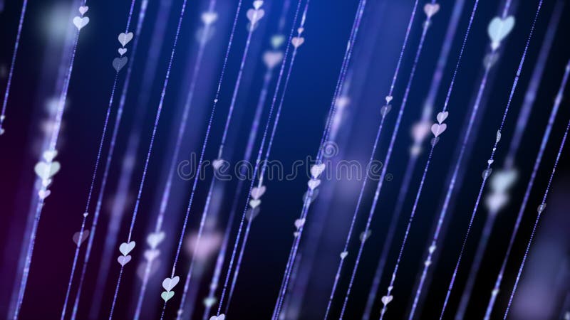 Spinning White Threads with Sparkling Hearts. Abstract Animated Blue ...