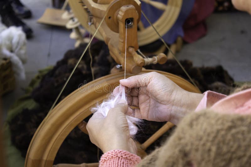 Spinning Wool on Spinning Wheel Stock Photo - Image of making, craft ...