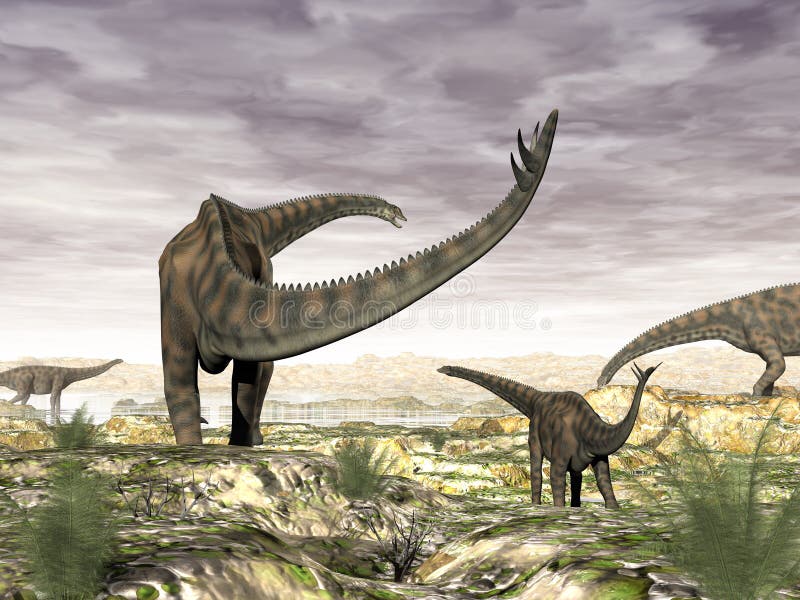 Spinophorosaurus Dinosaurs Herd - 3D Render Stock Illustration ...