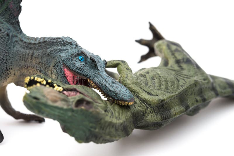 Spinosaurus Biting Piece of a Dinosaur Body on Dark Stock Photo - Image ...