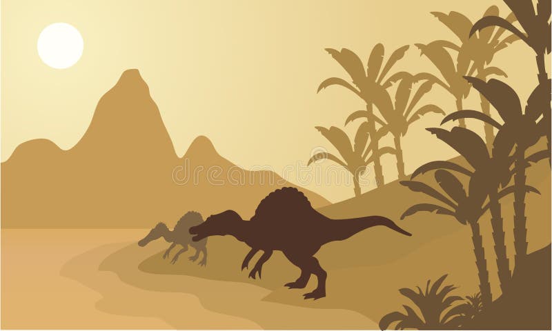 Spinosaurus in River Silhouette Scenery Stock Vector - Illustration of ...