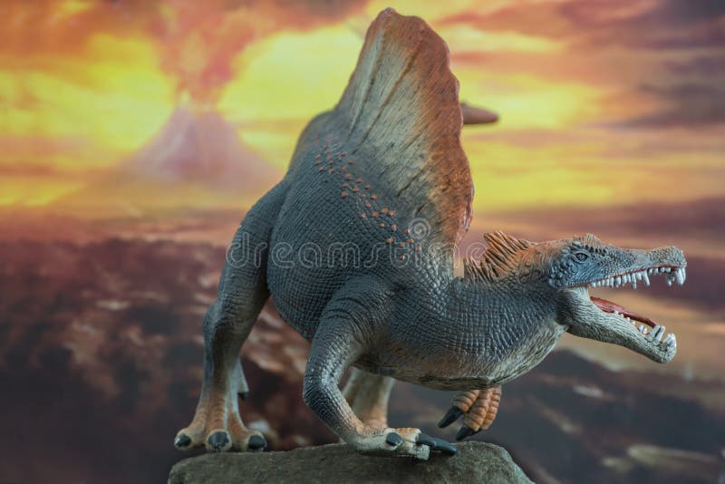 Spinosaurus with Volcano in the Background Stock Image - Image of ...