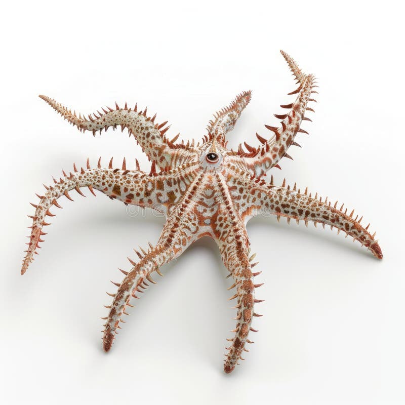 Spiny, Spotted Sea Creature with Multiple Arms on White Background ...