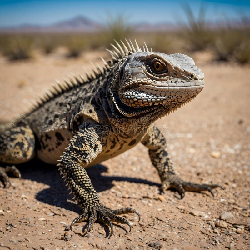 Spiny-Tailed Lizard Defending Against Predator in Desert Stock ...