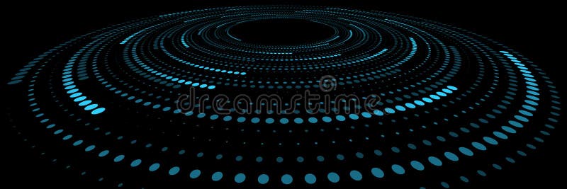 Spiral Abstract Circles of Blue Dots Isolated on Black Background ...