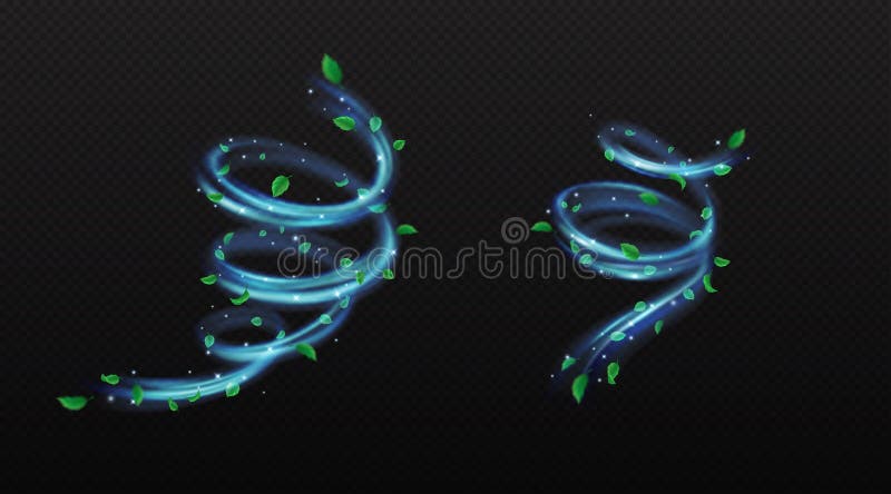 Spiral Air Flows with Leaves and Glitter Vector Image Set Stock Photo ...