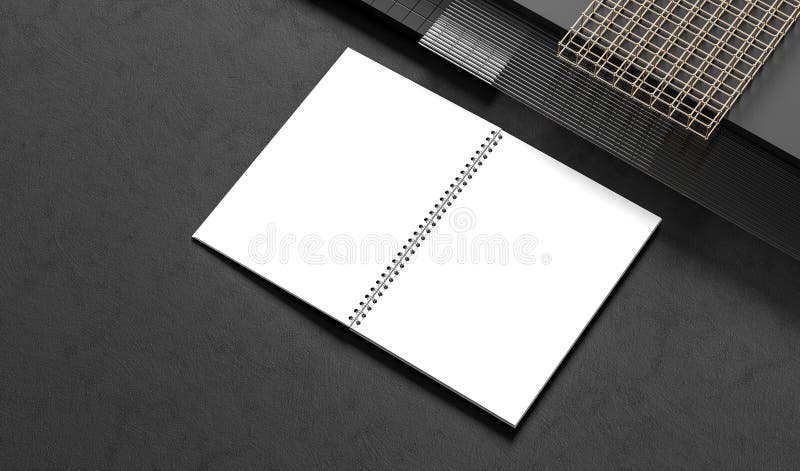 Spiral Binder Notebook Mock Up Isolated on Dark Background. 3D ...