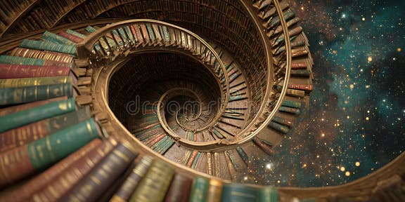 Spiral of Books a Cosmic Library Stock Illustration - Illustration of ...