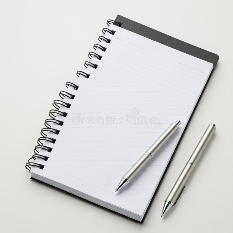 Spiral-bound Notebook with Lined White Pages, Partially Opened on a ...