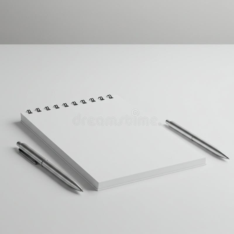 A Spiral-bound Notepad with Blank, White Pages Lies on a White Surface ...