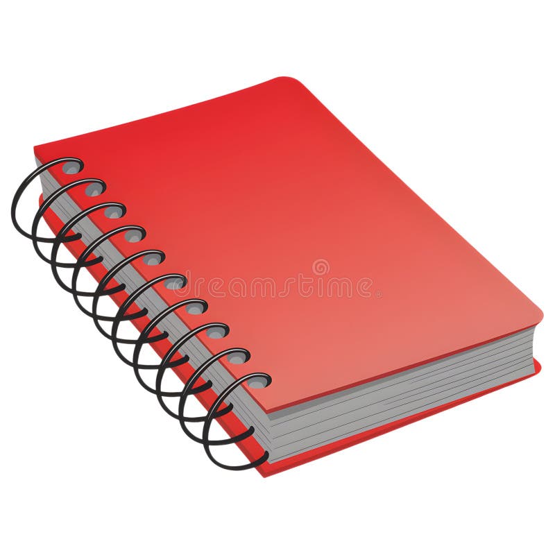 Spiral Bound Red Notebook with Black Coiled Binding on a White Surface ...