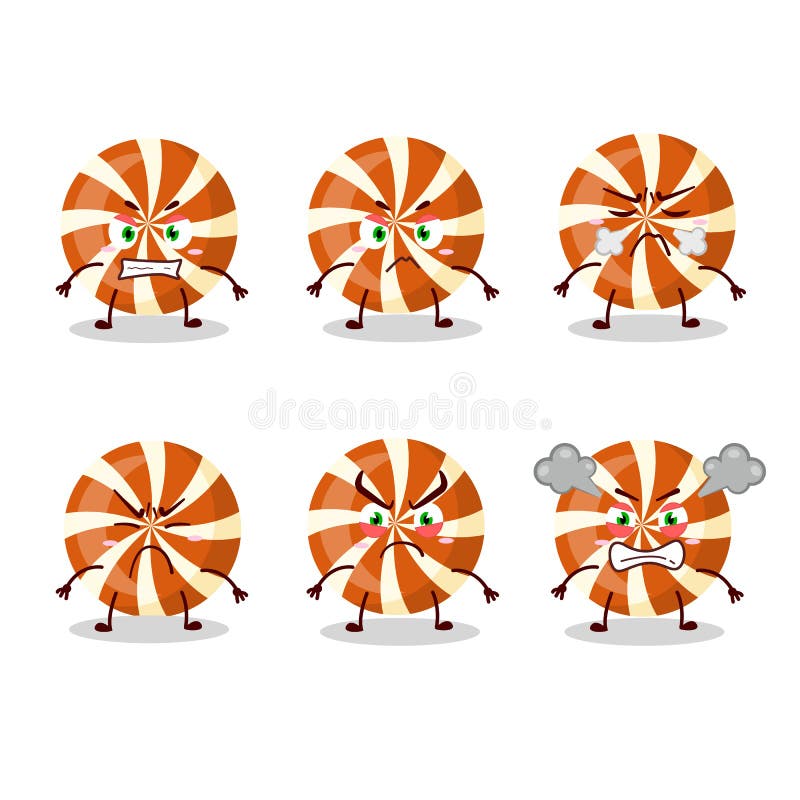 Spiral Candy Cartoon Character with Various Angry Expressions Stock ...
