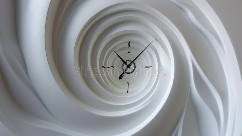 Spiral Clock with Twisting White Layers in a Surreal Space Stock Photo ...