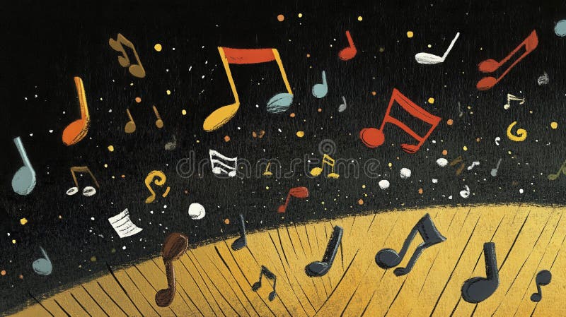Spiral of Colorful Musical Notes on Dark Stage Floor Stock Illustration ...